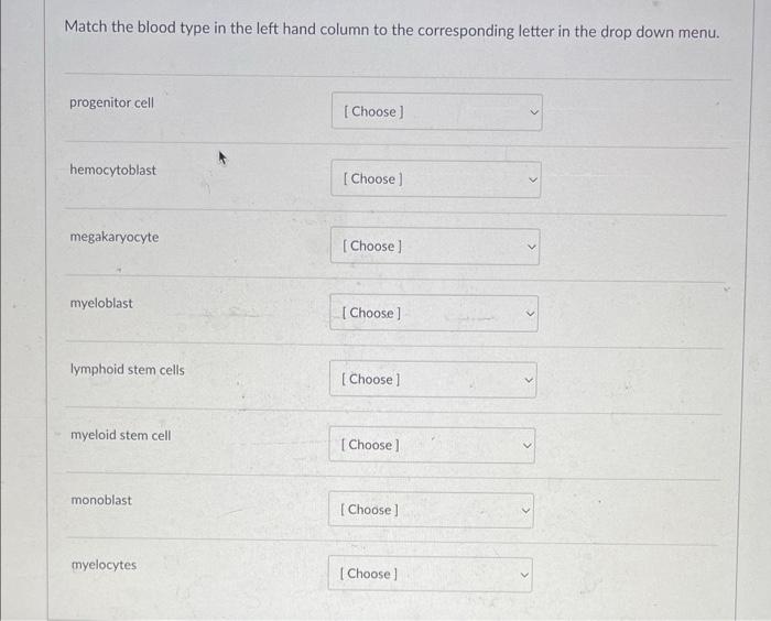 Solved Match the blood type in the left hand column to the | Chegg.com