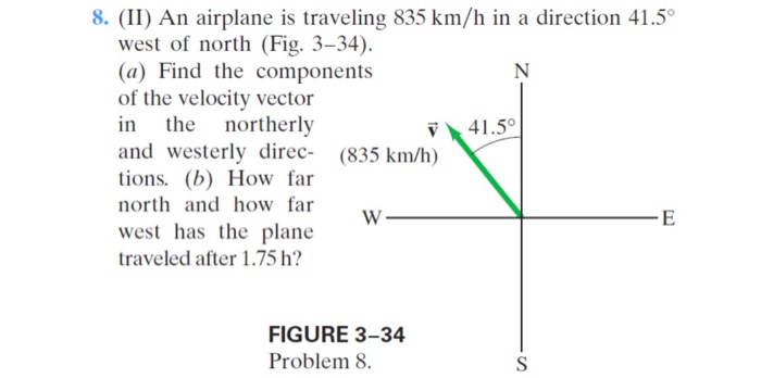 Solved 8. (II) An airplane is traveling 835 km/h in a | Chegg.com