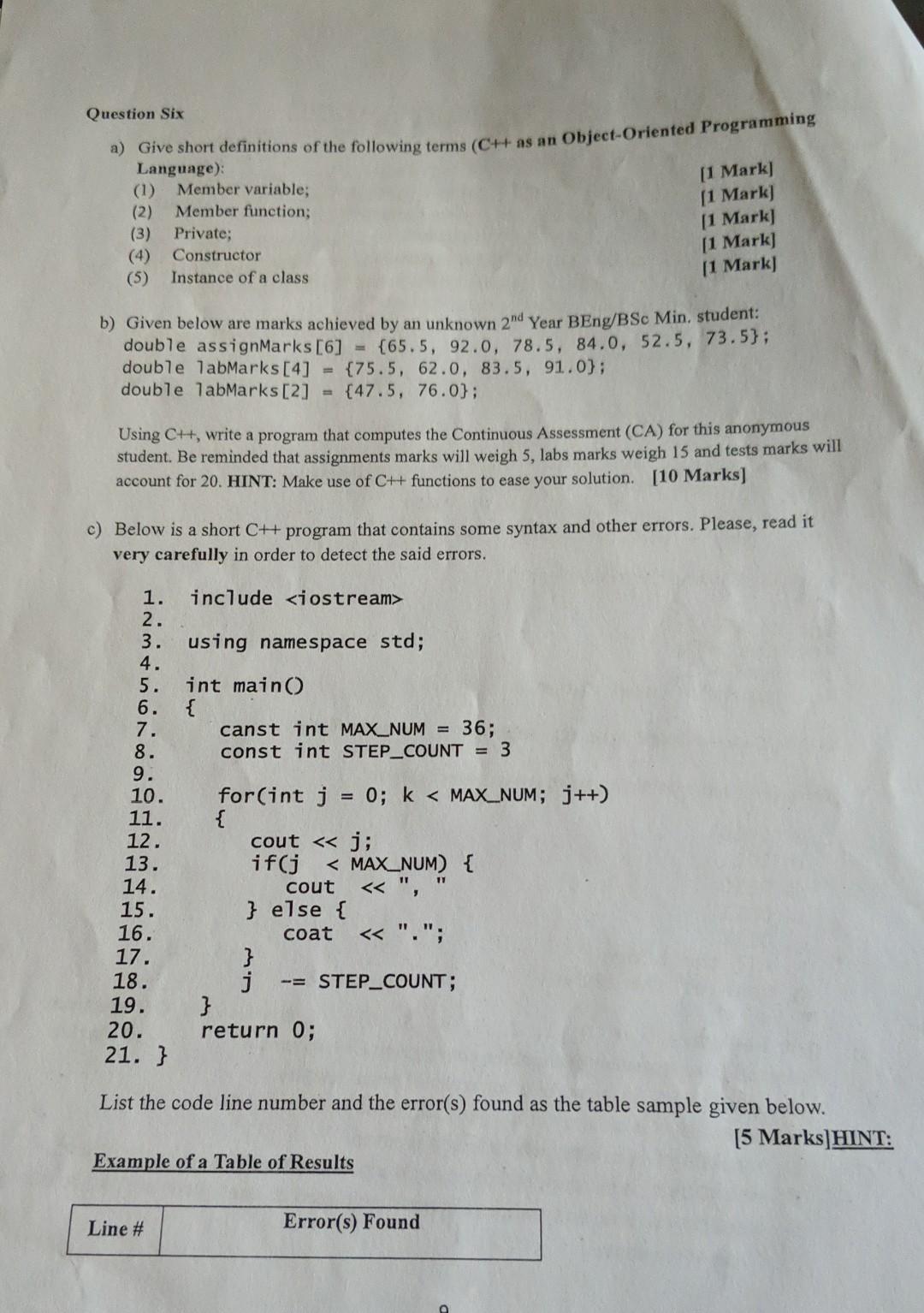 Solved Question Six a) Give short definitions of the | Chegg.com
