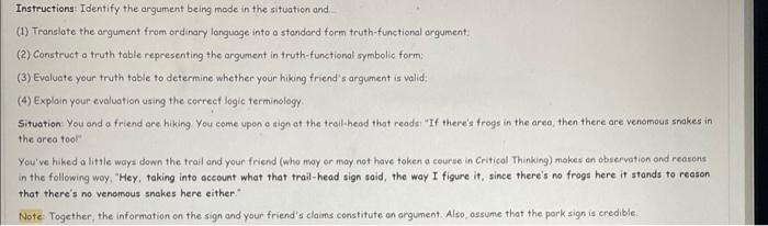 Instructions: Identify the argument being mode in the | Chegg.com