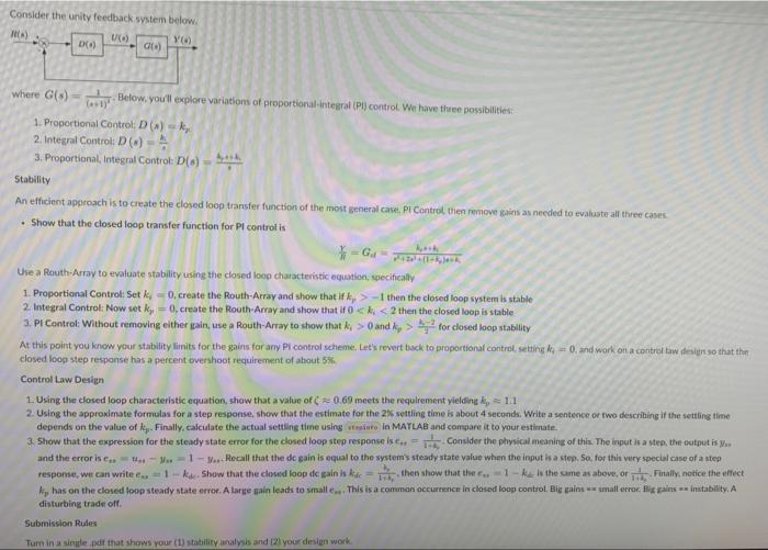 Consider the unity feedback system below. Where | Chegg.com