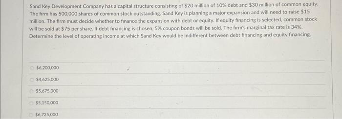 Solved Sand Key Development Company has a capital structure | Chegg.com