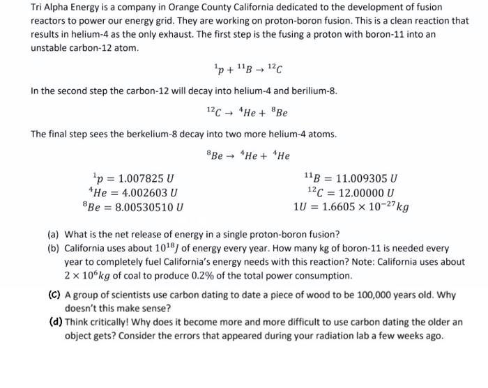 Tri Alpha Energy is a company in Orange County | Chegg.com