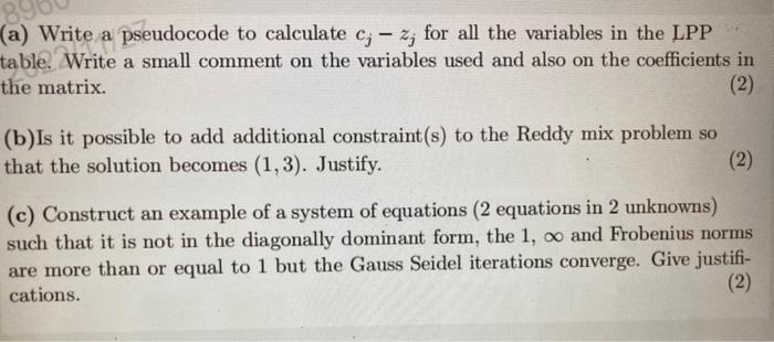 Solved (a) Write a pseudocode to calculate cj−zj for all the | Chegg.com