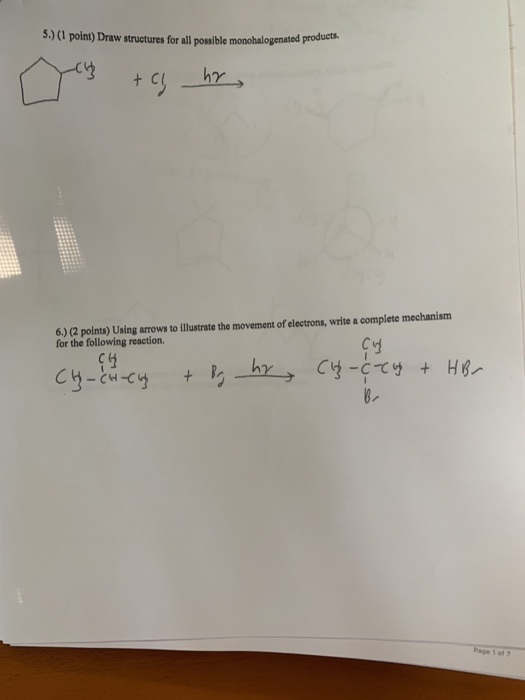 Solved 5.) (1 point) Draw structures for all possible | Chegg.com
