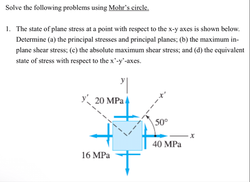 Solved Solve the following problems using Mohr's circle.The | Chegg.com