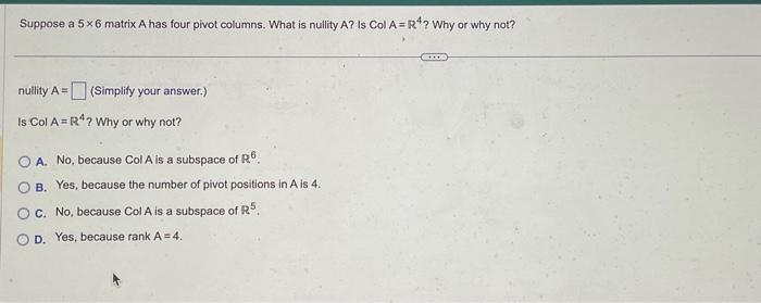 Solved Suppose a \\( 5 \\times 6 \\) matrix \\( A \\) has | Chegg.com