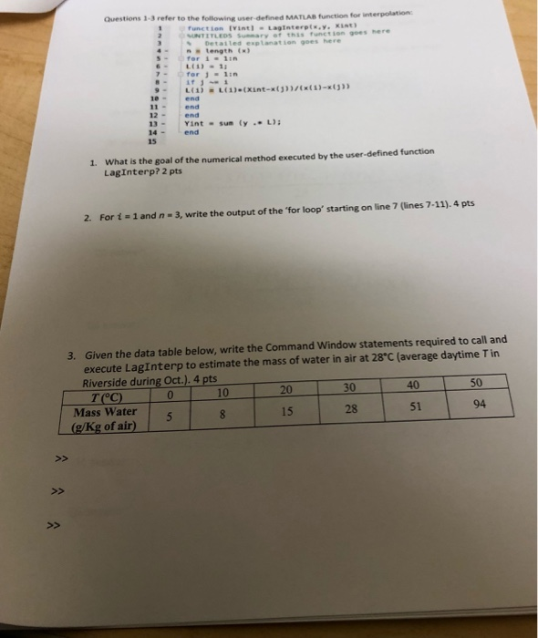 Questions 1-3 refer to the following user-defined | Chegg.com