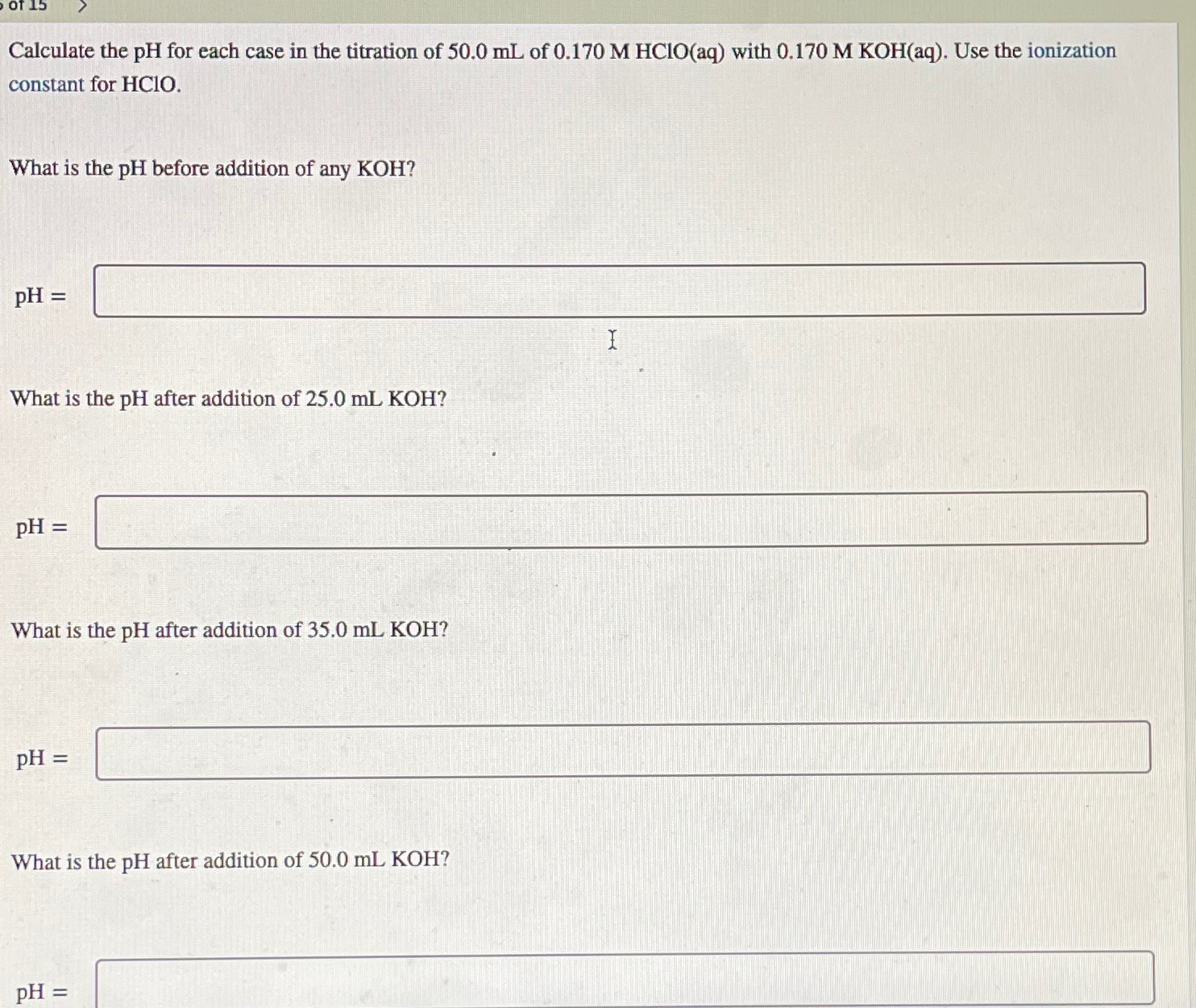 Solved Calculate the pH ﻿for each case in the titration of | Chegg.com