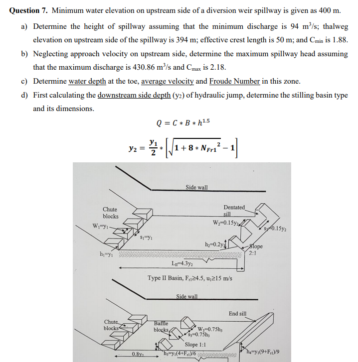 Solved Question 7. Minimum water elevation on upstream side | Chegg.com