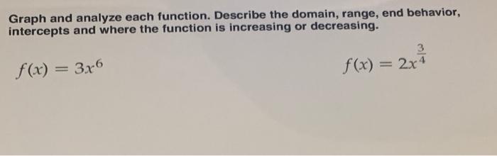 Solved Graph and analyze each function. Describe the domain, | Chegg.com