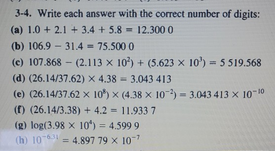 Solved 3-4. Write each answer with the correct number of | Chegg.com
