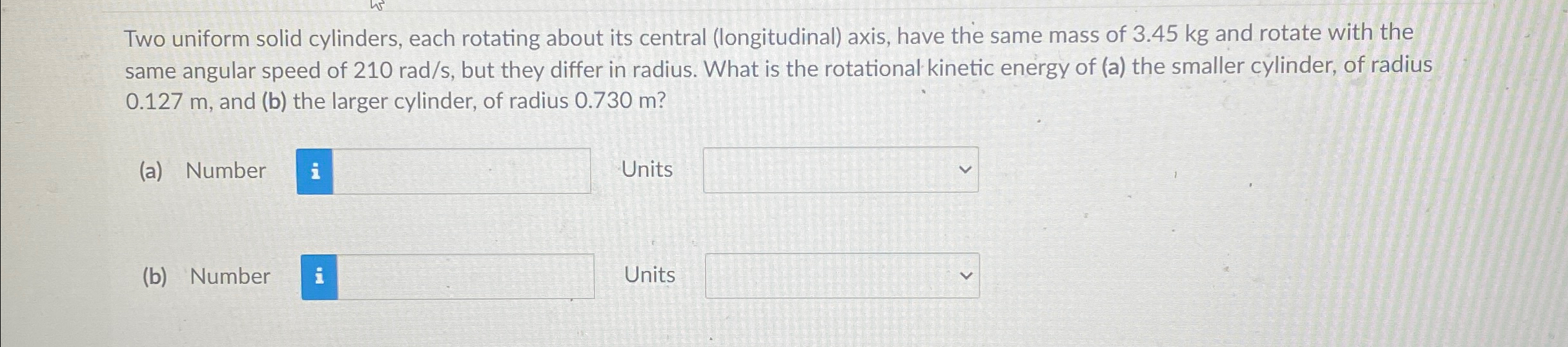Solved Two uniform solid cylinders, each rotating about its | Chegg.com