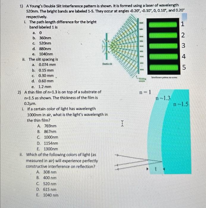 Solved 1) A Young's Double Slit Interference pattern is | Chegg.com