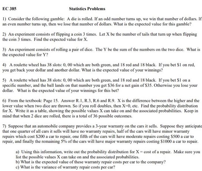 Solved 1) Consider the following gamble: A die is rolled. If | Chegg.com