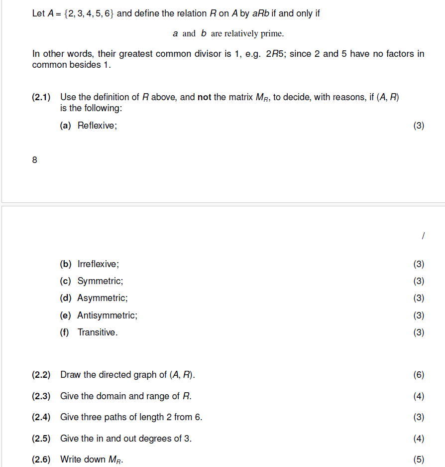 Solved Let A={2,3,4,5,6} ﻿and define the relation R ﻿on A | Chegg.com