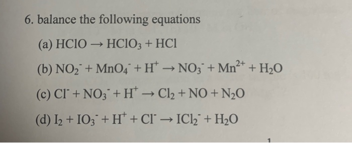Solved 6. balance the following equations (a) HCIO → HCIO3 + | Chegg.com