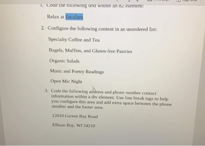 Solved JavaJam Coffee House Use the JavaJam Coffee House | Chegg.com