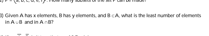 Solved Given A has x ﻿elements, B ﻿has y ﻿elements, and | Chegg.com