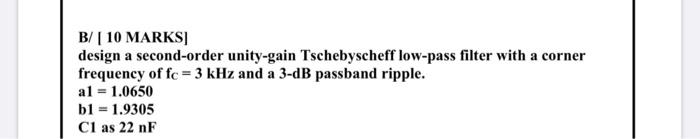 Solved design a second-order unity-gain Tschebyscheff | Chegg.com