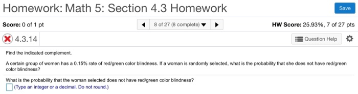 Solved Homework Math 5 Section 4 3 Homework Save Score 0