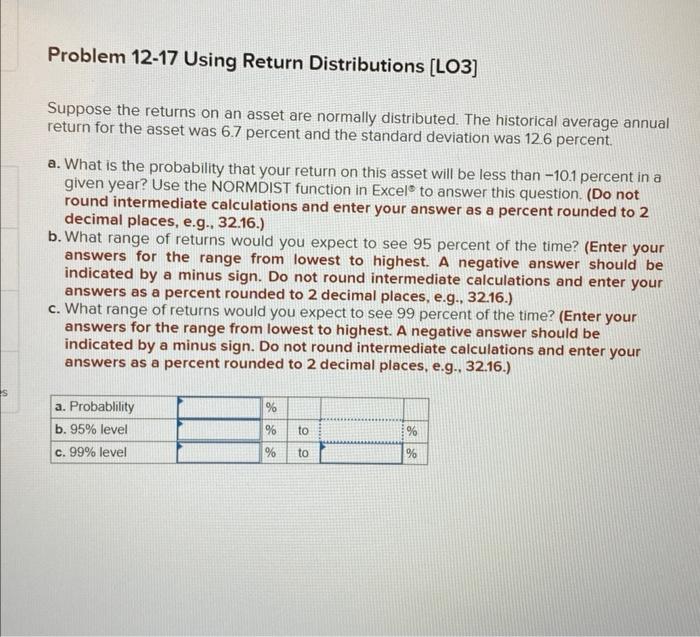 Solved Problem 12-17 Using Return Distributions [LO3] | Chegg.com