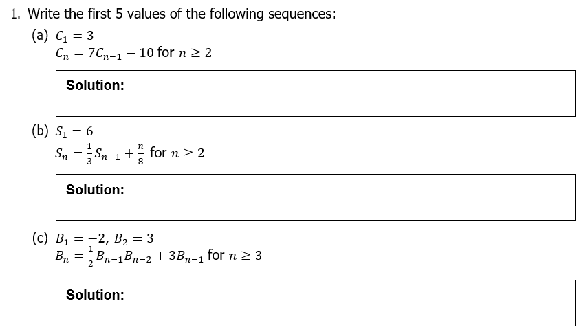 Solved Write the first 5 ﻿values of ﻿the following | Chegg.com