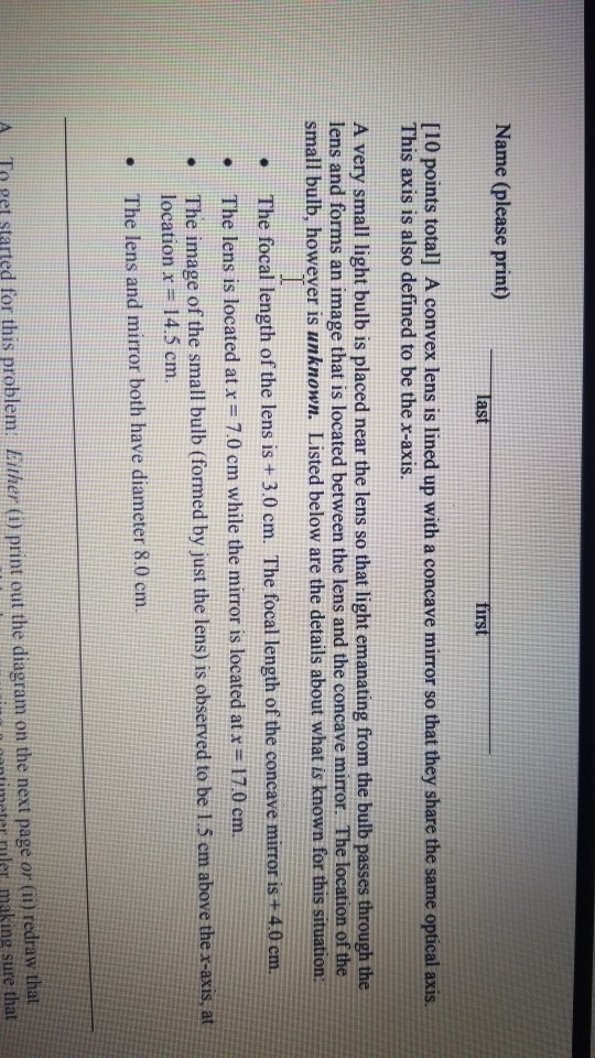 Solved Name (please print) [10 points total] A convex lens | Chegg.com