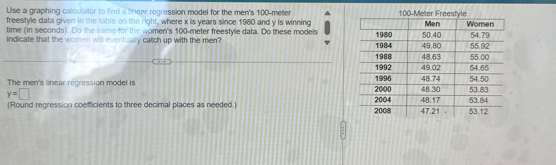 Solved Use a graphing calculator to find a linear regression | Chegg.com