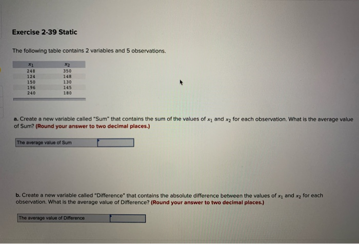 Solved Exercise 2-39 Static The following table contains 2 | Chegg.com
