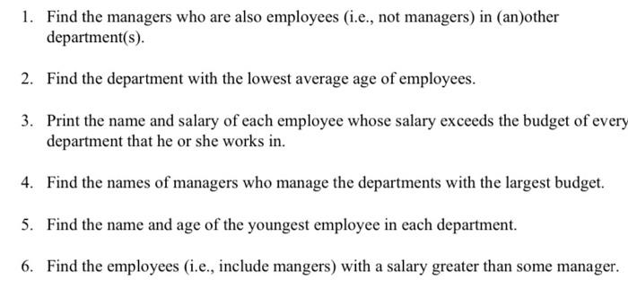 Solved write queries in SQL for the queries in picture 2 | Chegg.com