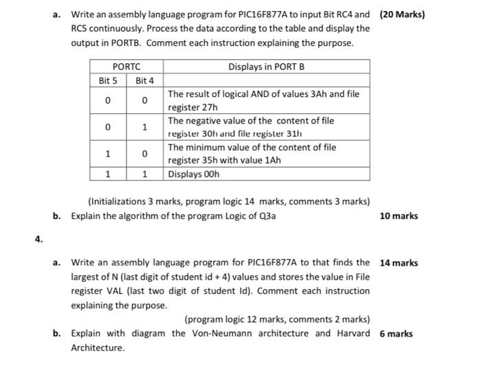 Solved A Write An Assembly Language Program For Pic16f877a 4664