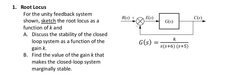 Solved 1. Root Locus For the unity feedback system shown, | Chegg.com