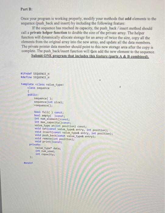 Solved . Implement a template containtr class that | Chegg.com