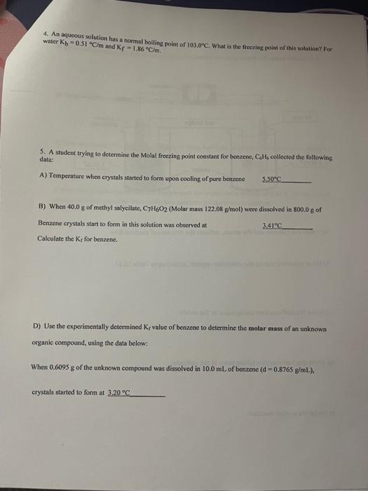 Solved 4. An aqueous solution has a normal boiling point of | Chegg.com
