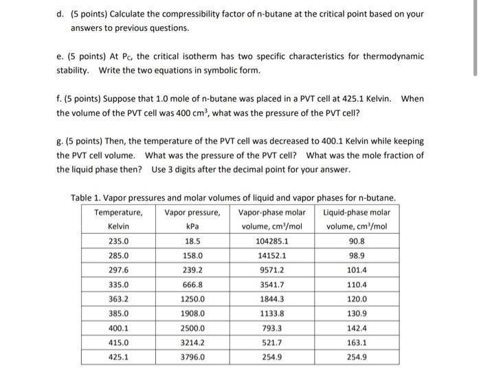 Solved 2. [1-component phase behavior] ( 30 points) Table 1 | Chegg.com