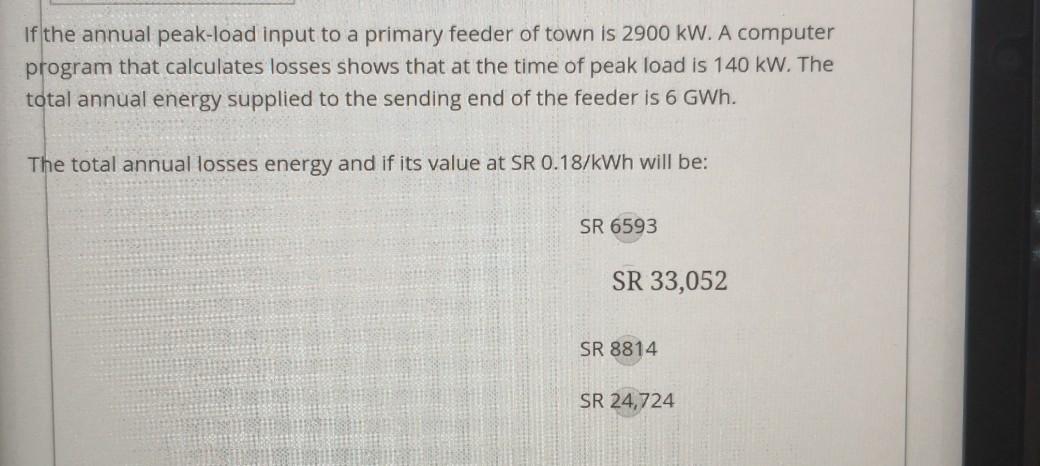 Solved If the annual peak-load input to a primary feeder of | Chegg.com
