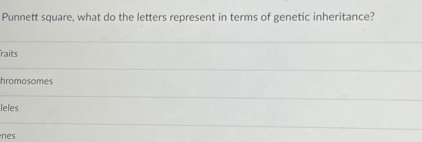 Solved Punnett square, what do the letters represent in | Chegg.com