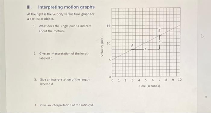 Solved III. Interpreting motion graphs At the right is the | Chegg.com