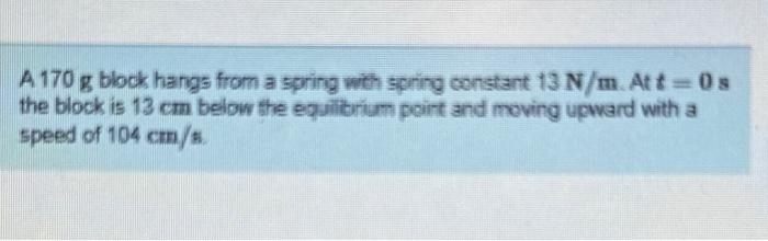 Solved a 170g block hangs from a spring with spring constant | Chegg.com