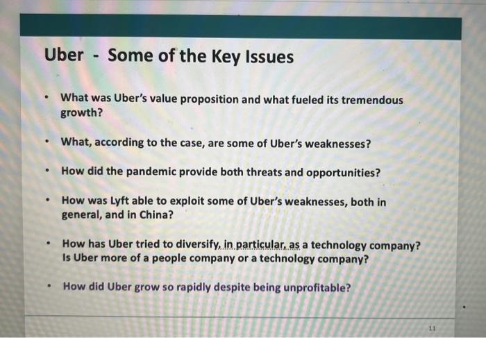 Solved Uber - Some of the Key Issues - What was Uber's value | Chegg.com
