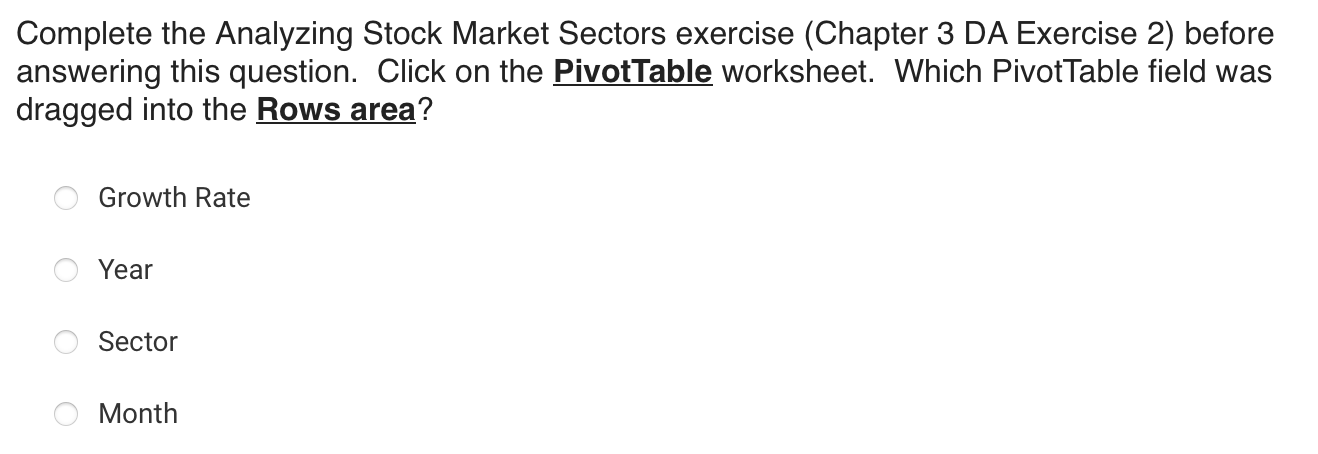 Solved Complete the Analyzing Stock Market Sectors exercise | Chegg.com