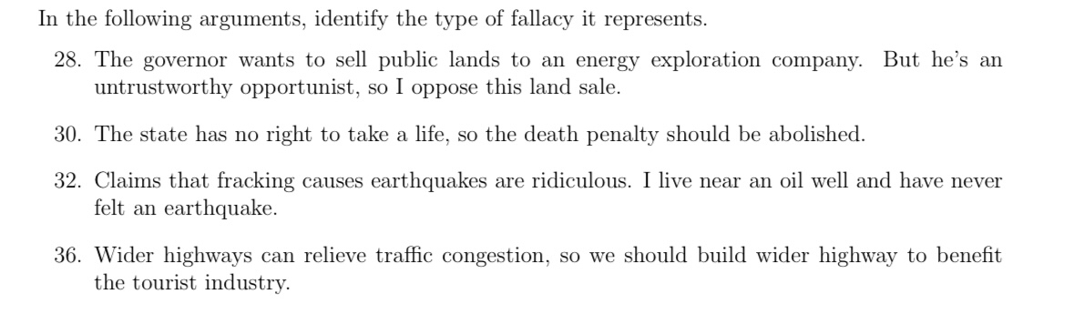 Solved In the following arguments, identify the type of | Chegg.com