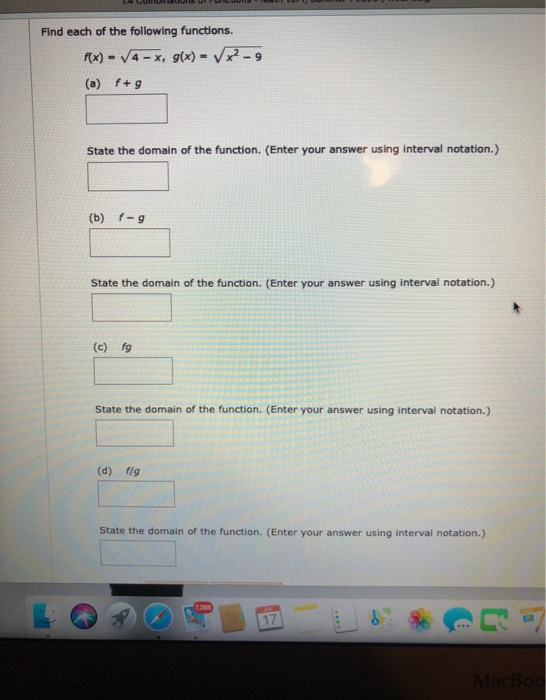 Solved Find each of the following functions. f(x) - V4 - x, | Chegg.com