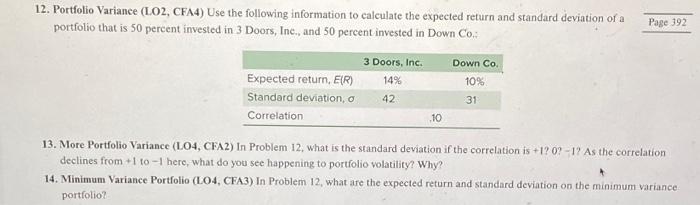 Solved 14. Minimum Variance Portfolio (LO4, CFA3) In Problem | Chegg.com