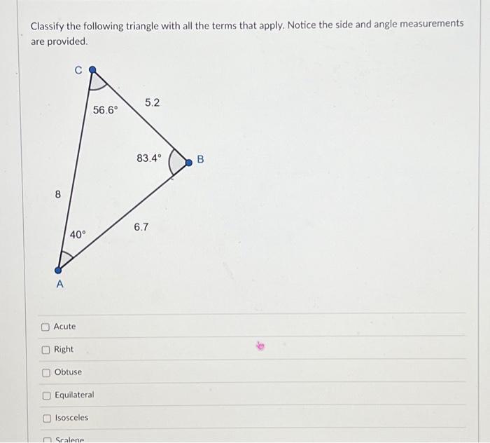 Solved Classify the following triangle with all the terms | Chegg.com