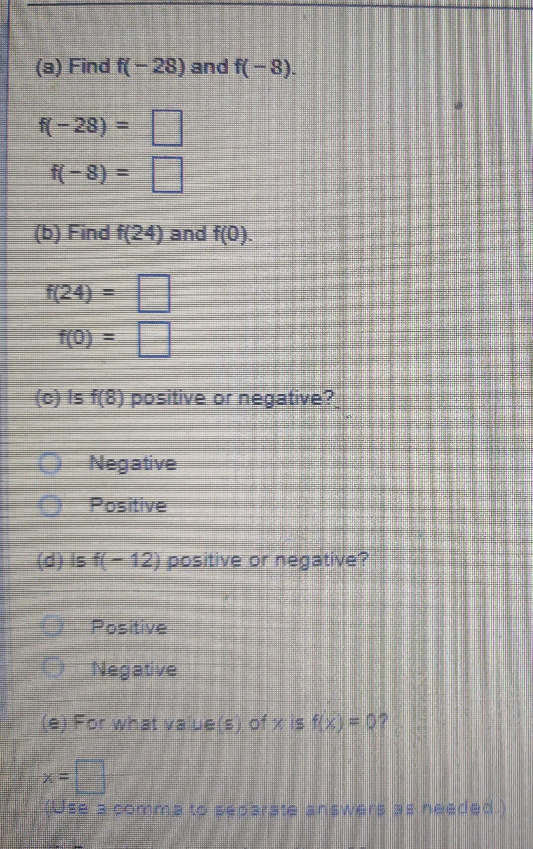 Solved (a) Find f(−28) and f(−8) (−28)=(f−8)= (b) Find f(24) | Chegg.com