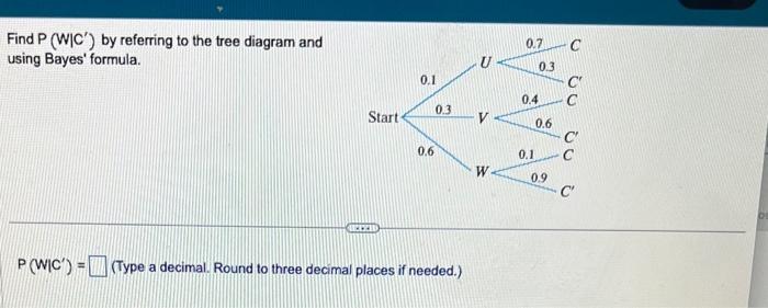 Solved Find P(W∣C′) by referring to the tree diagram and | Chegg.com