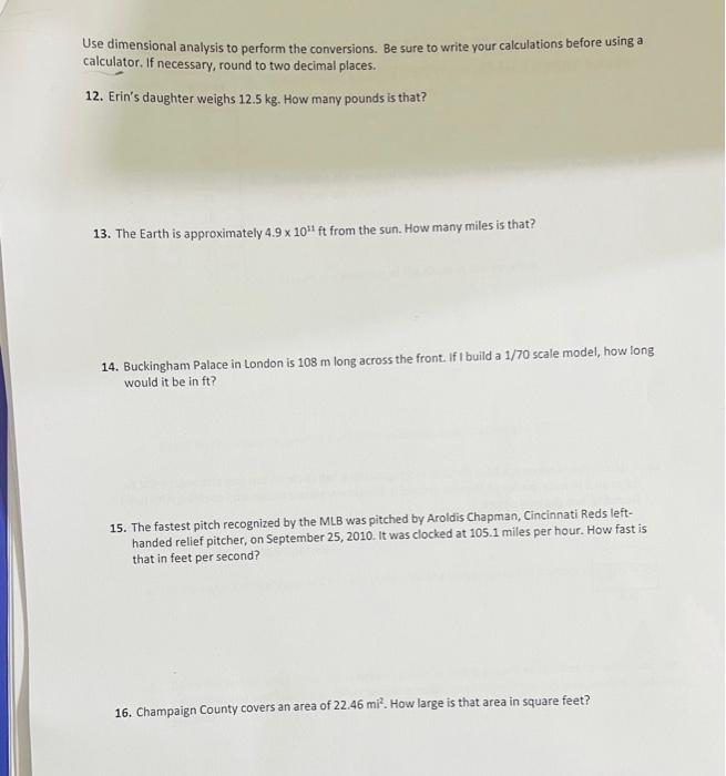 Solved Use dimensional analysis to perform the conversions. | Chegg.com