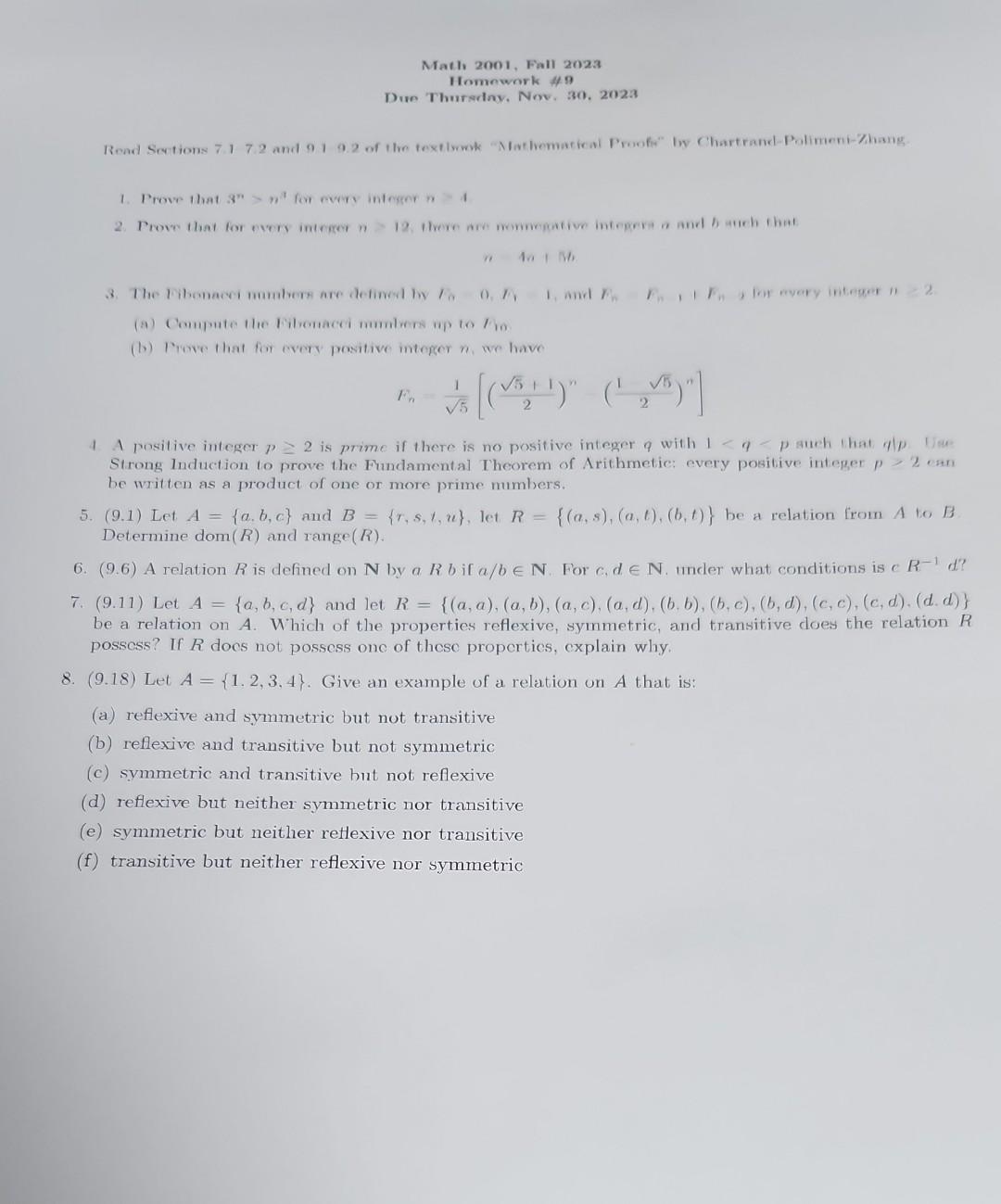 Solved 1. Prowe that 3n>n3 for every integer n=4 in 1Nb (b) | Chegg.com